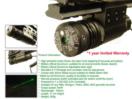 AIM/G&P/ King Arms Limited Edition Visible Green Laser Sight Module ...