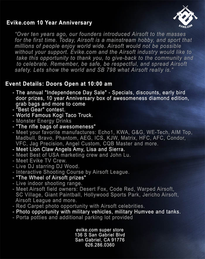 Evike.com to Celebrate 10 Years of Business | Popular Airsoft: Welcome ...