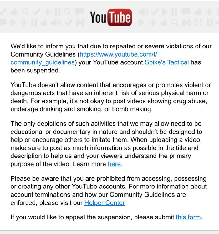 YouTube Suspends Spike’s Tactical For Community Guidelines Violations ...