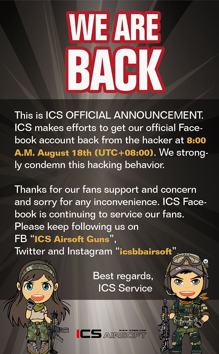 ICS Gets Back Facebook Page After Hack | Popular Airsoft: Welcome To ...
