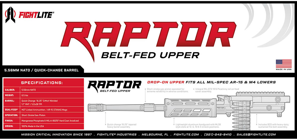 FightLite Unveils The RAPTOR Belt-Fed Upper For AR-15 & M4 Platforms ...